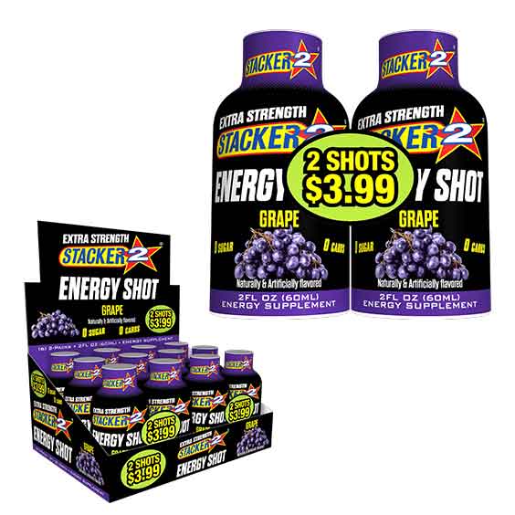 Grape Stacker2 Extra Strength Energy Shots 4×3 Display - CB Distributors