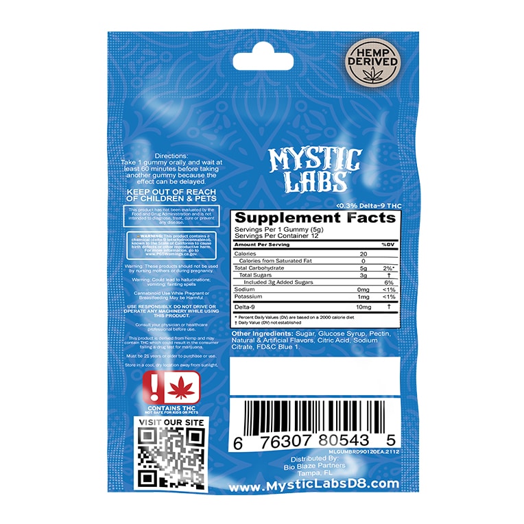 Mystic Labs 120mg Delta-9 Blue Raspberry Gummies 12-pack - Wholesale