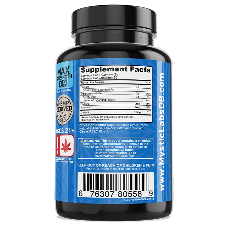 Mystic Labs 500mg Delta-9 Blue Raspberry Gummies 50ct - Wholesale